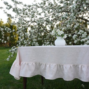 Linen Ruffle Tablecloth. Soft Table Linens. Pink Wedding Table Decor ...