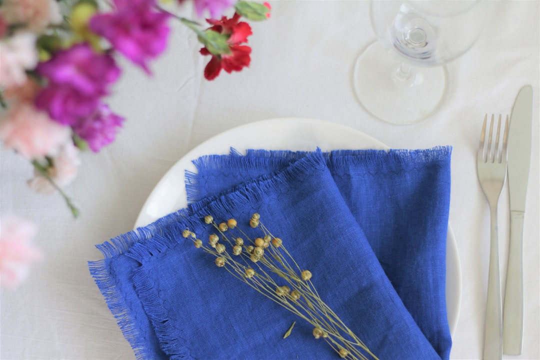 Linen Cloth Napkins. Fringe Linen Napkins. Wedding Napkins. Linen Table ...