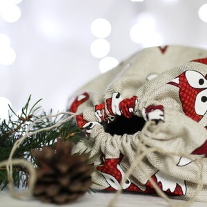 Drawstring Fox Bag: Christmas Gift Bag, Linen Fox Bag, Holiday Gift Bag ...