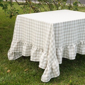 Natural Linen Tablecloth With Ruffles. Farmhouse Linen Tablecloth ...