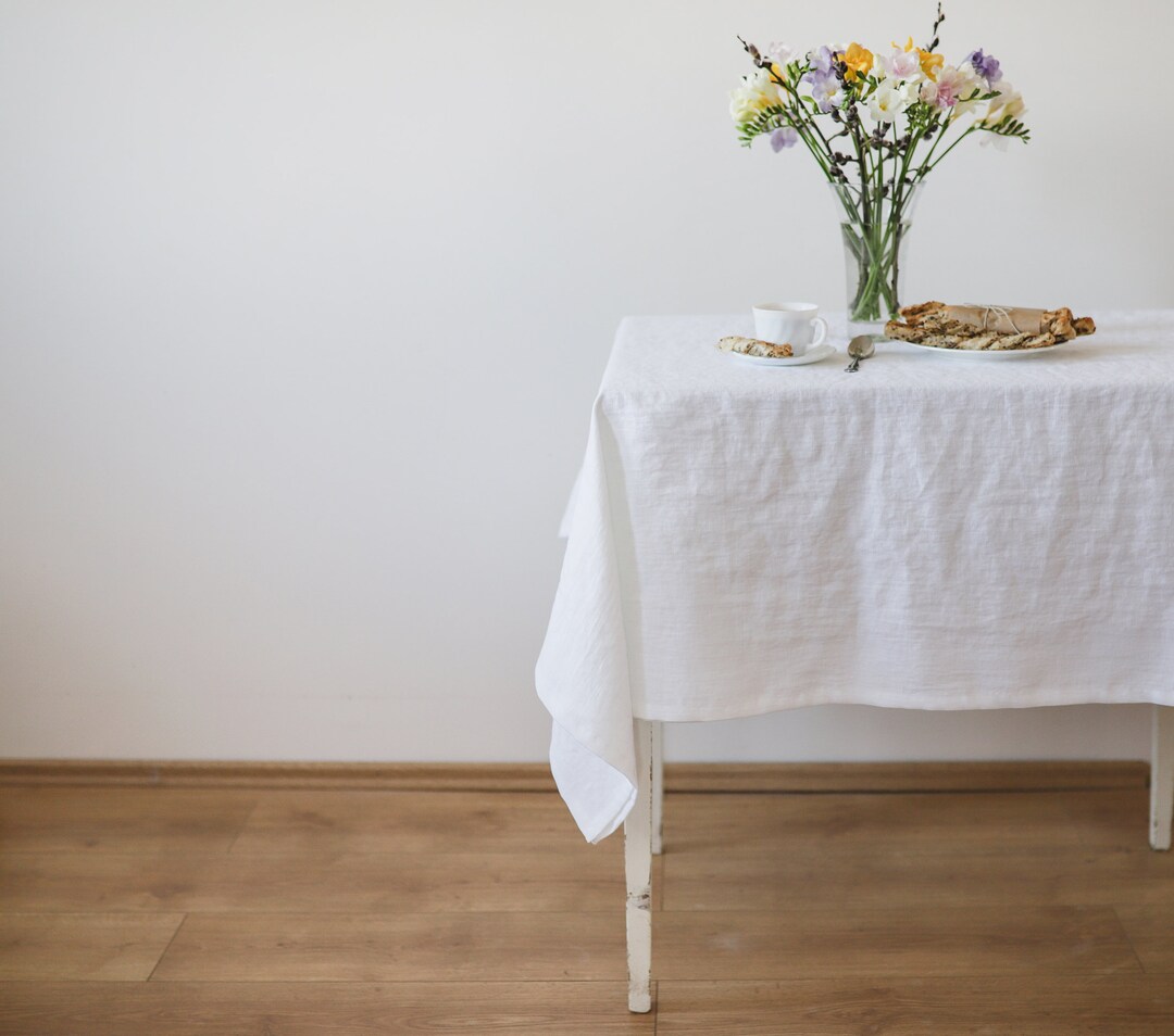 White Linen Tablecloth, Flax Table Cloth, Washed Linen Tablecloth ...