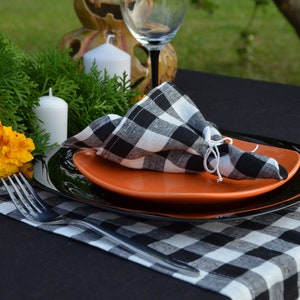 Black/white Check Linen Table Napkin, Checkered Halloween Home Decor ...