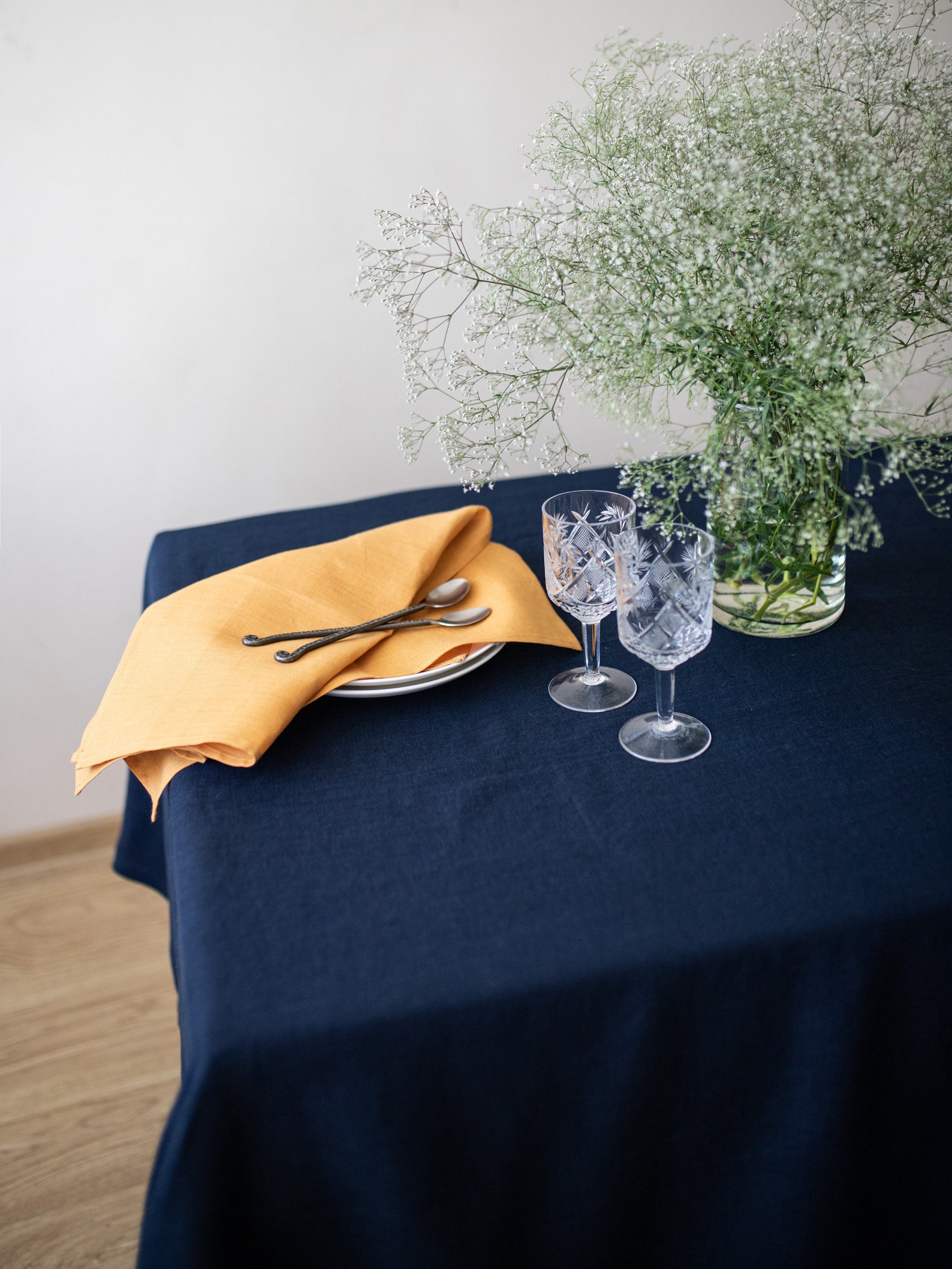 Navy Blue Linen Table Cloth. Dark Blue Table Cover. Navy Blue Linen ...