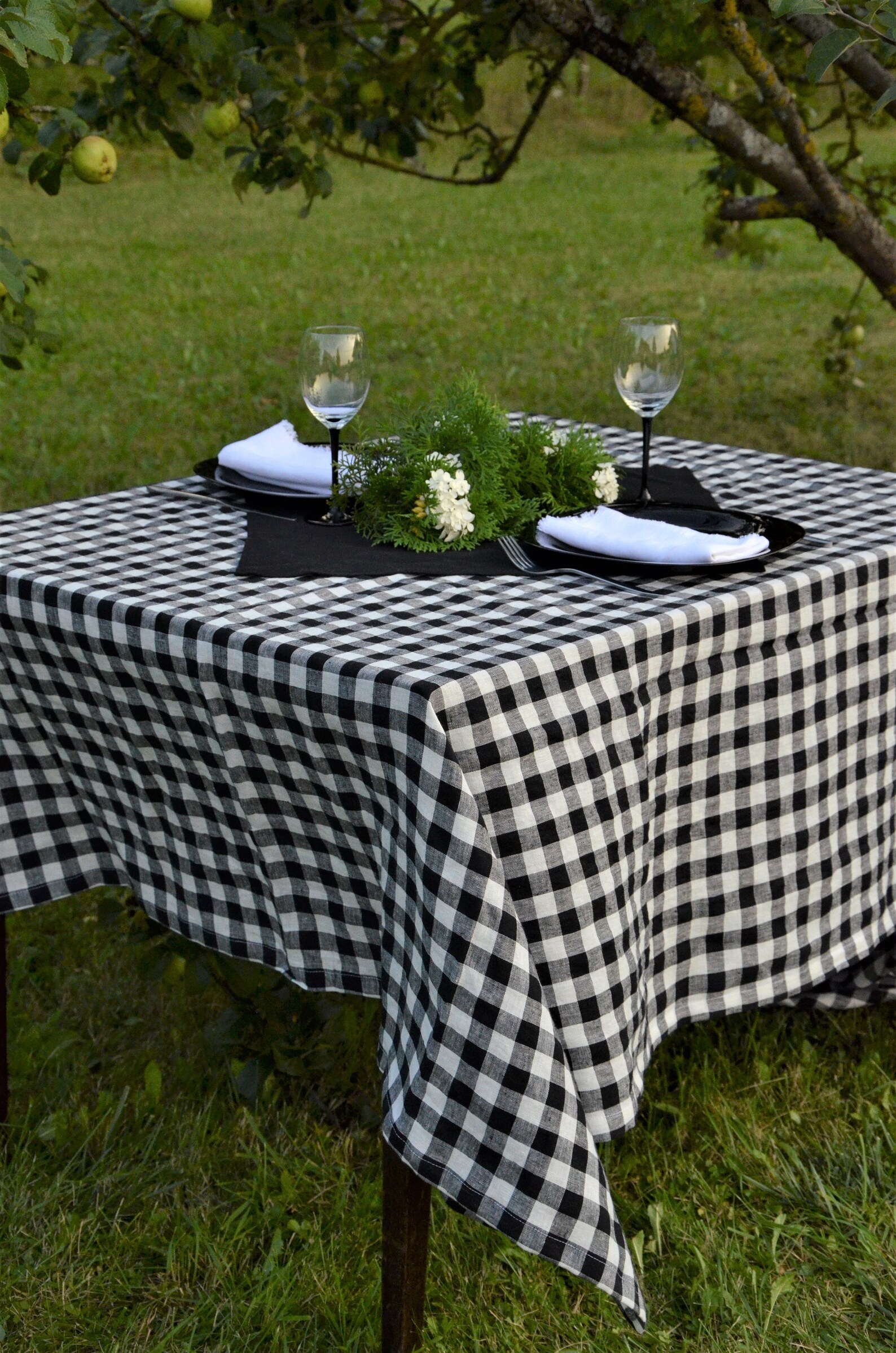 Black White Gingham Linen Tablecloths Plaid Party Table - Etsy