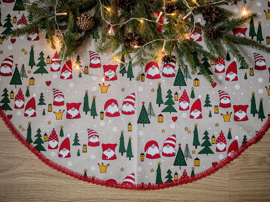 Christmas Tree Skirt With Dwarfs, Linen Tree Skirt, Swedish Rustic Tree ...