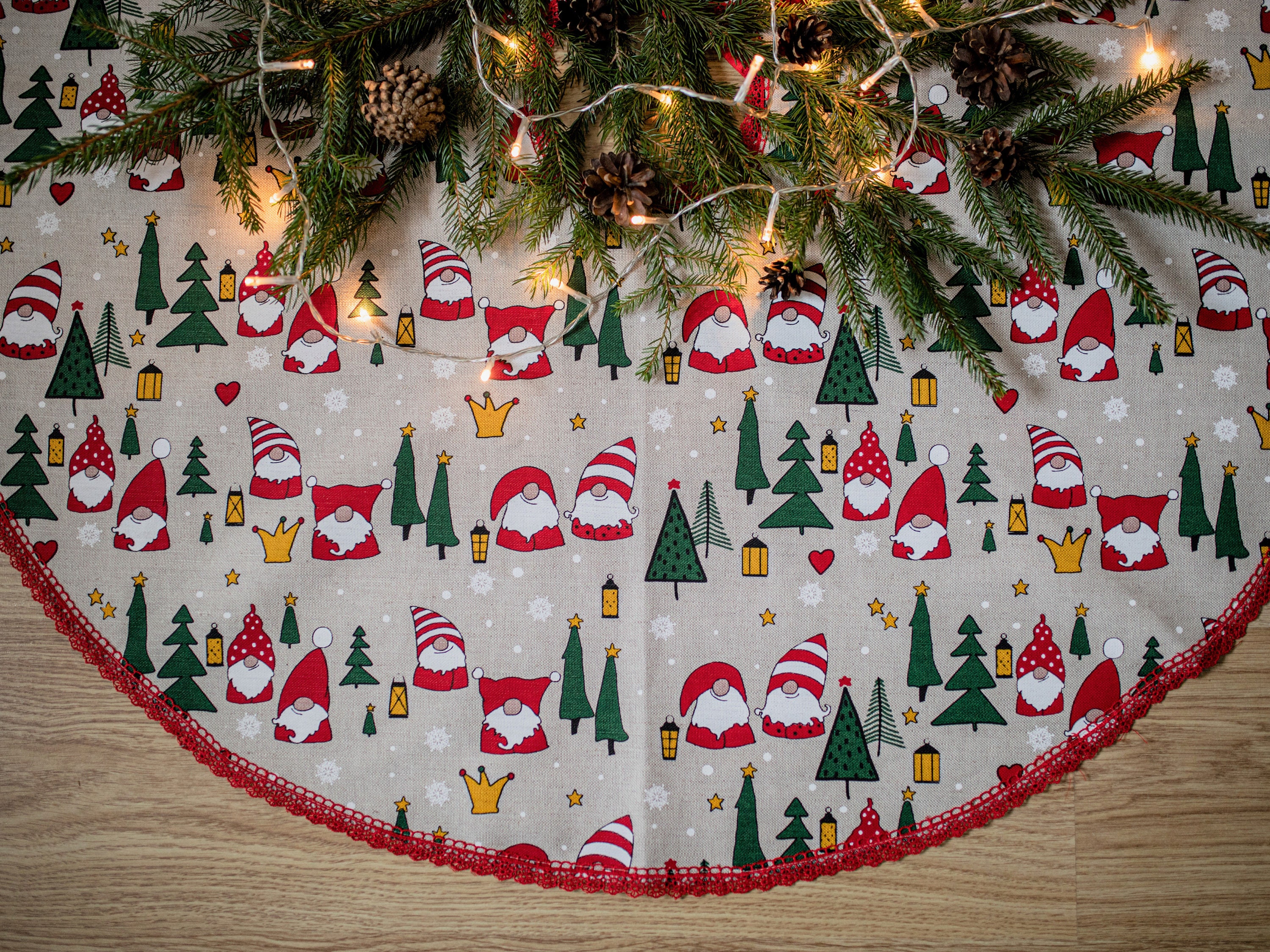 Christmas Tree Skirt With Dwarfs, Linen Tree Skirt, Swedish Rustic Tree ...