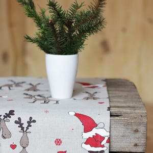 Tablecloths Christmas Ornament. Linen Tablecloth Santa Claus and Deer ...
