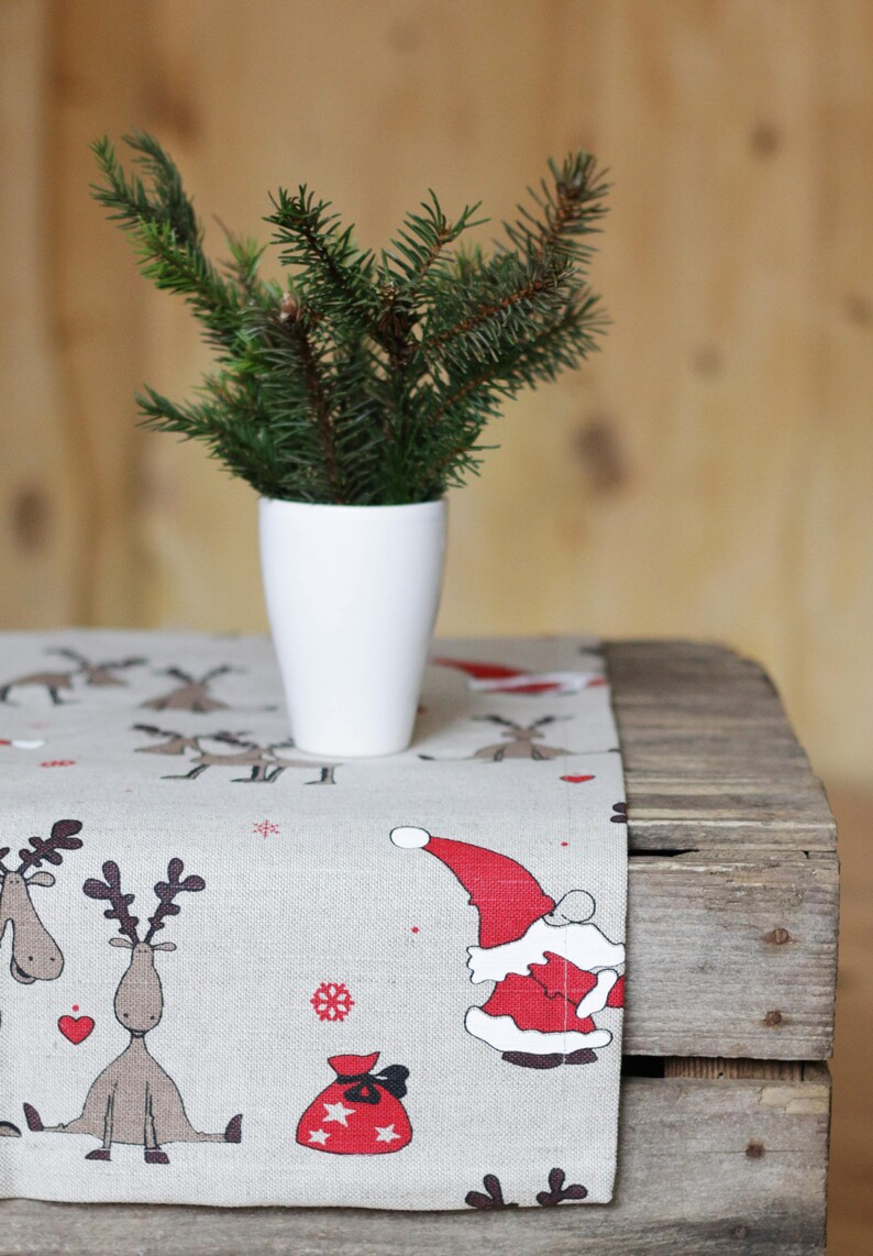 Tablecloths Christmas Ornament. Linen Tablecloth Santa Claus and Deer ...