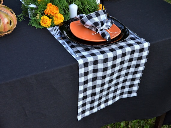 Black White Buffalo Plaid Table Runner Check Linen Long Table - Etsy
