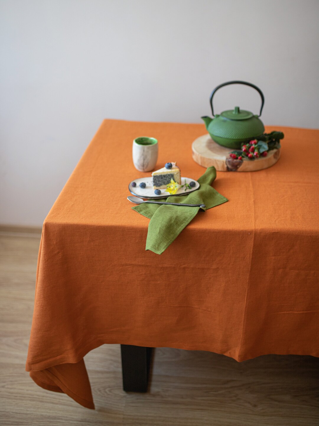 Burnt Orange Linen Tablecloth, Orange Flax Tablecloth, Washed Linen ...