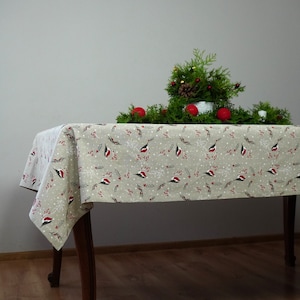 Christmas Linen Tablecloth. Christmas Ornament Table Linens. Christmas ...