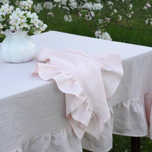 Linen Ruffle Tablecloth. Soft Table Linens. Pink Wedding Table Decor ...