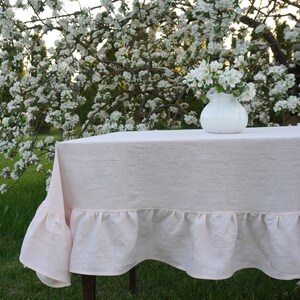 Linen Ruffle Tablecloth. Soft Table Linens. Pink Wedding Table Decor ...