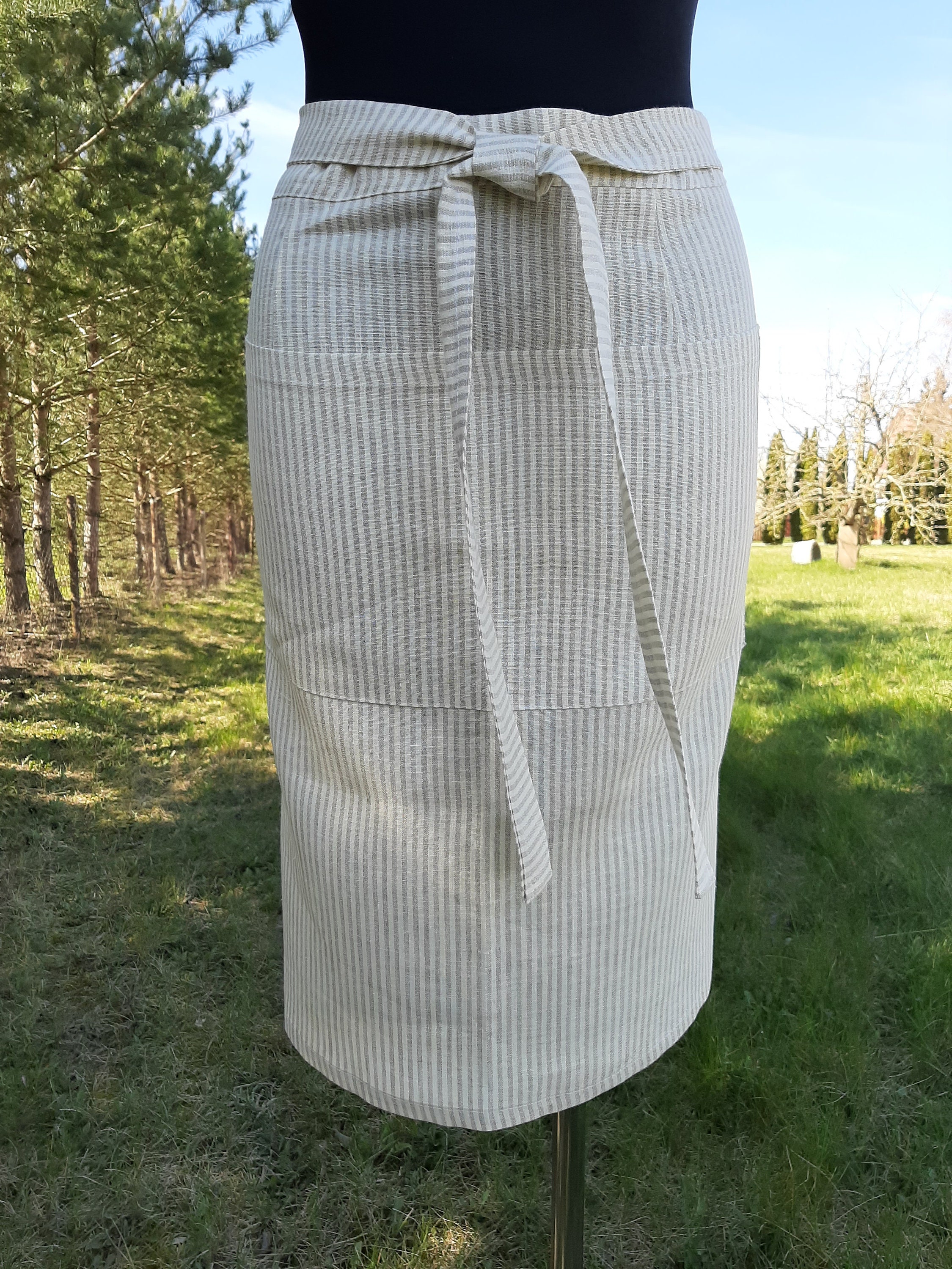 Linen half apron linen gray cafe apron bistro apron wrap | Etsy