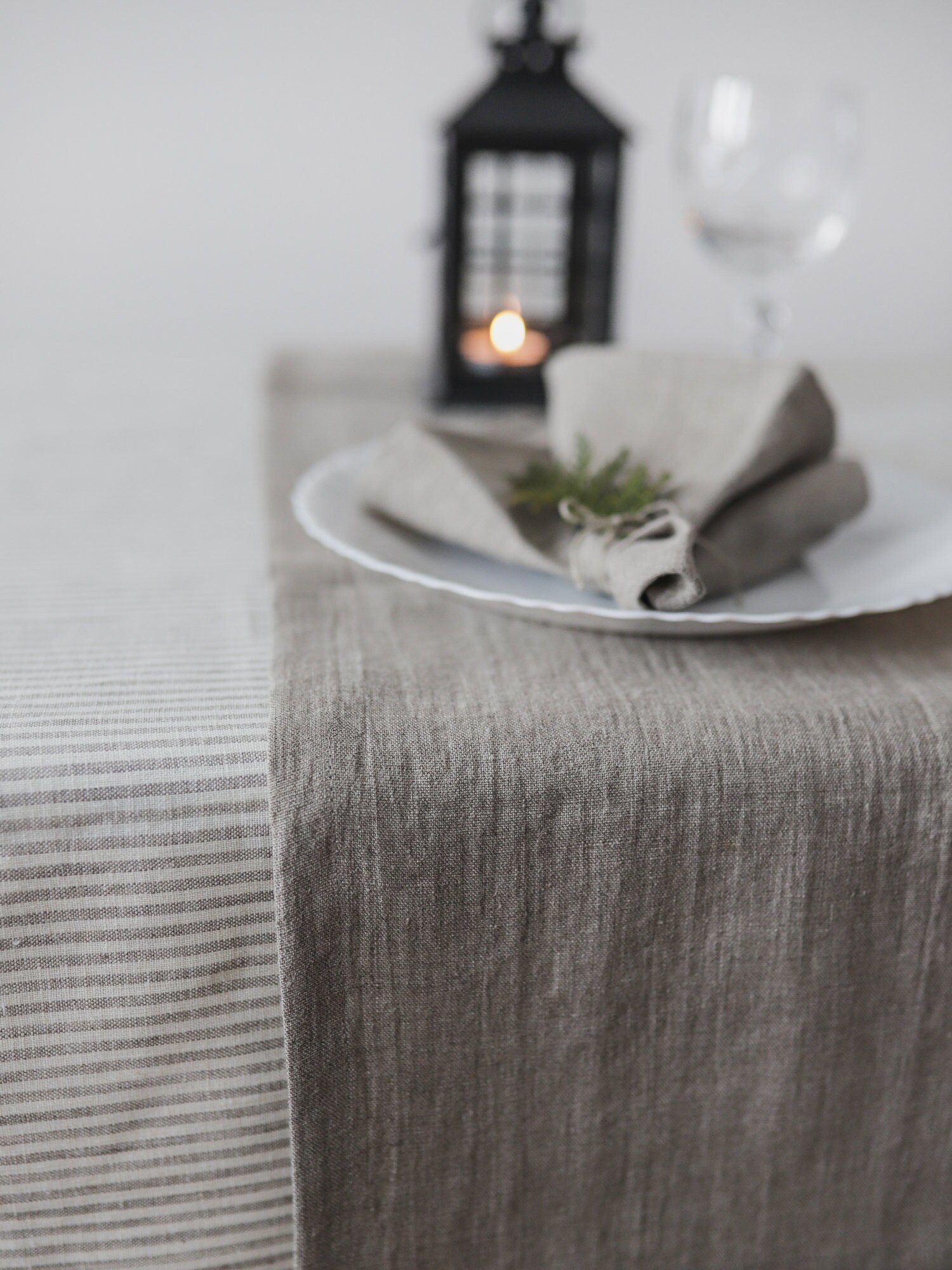 Navy Blue Grid Linen Table Runner, Chequered Blue Table Runner, Plaid ...