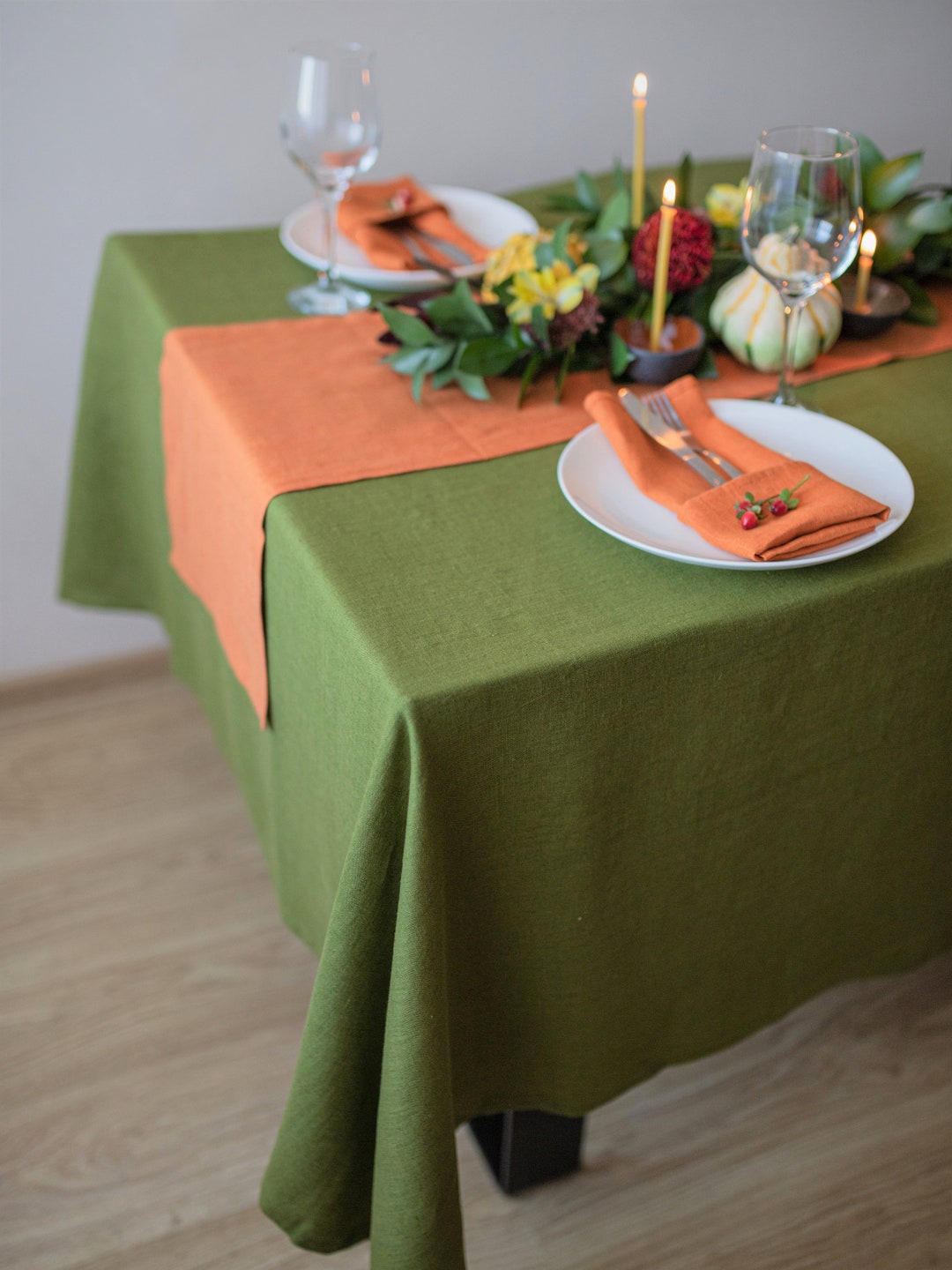 Olive Green Linen Tablecloth, Green Flax Table Cloth, Christmas Linen ...
