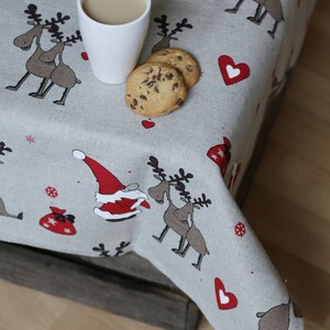 Tablecloths Christmas Ornament. Linen Tablecloth Santa Claus and Deer ...