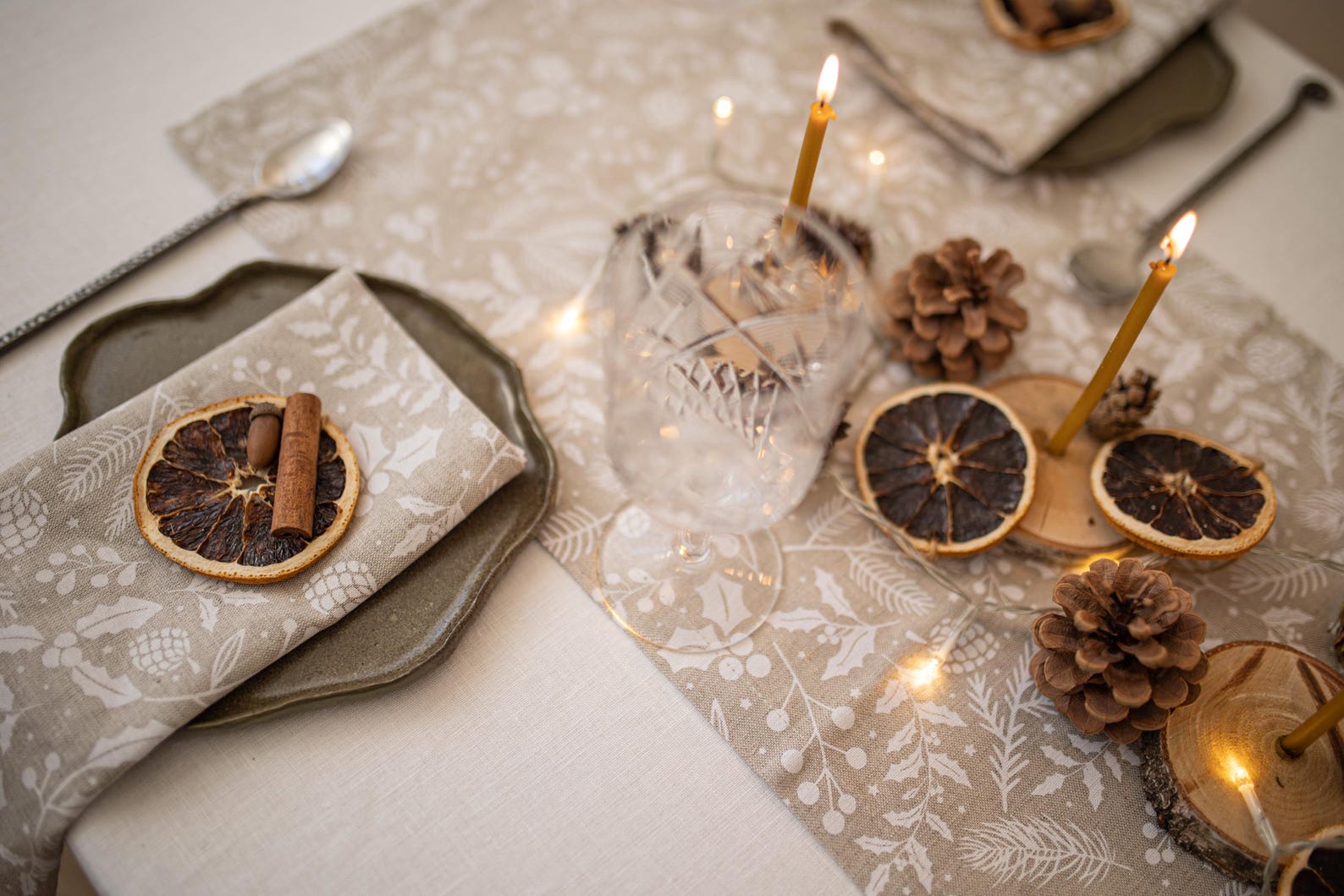 Christmas Table Runner. Winter Print Linen Table Runner. Festive ...