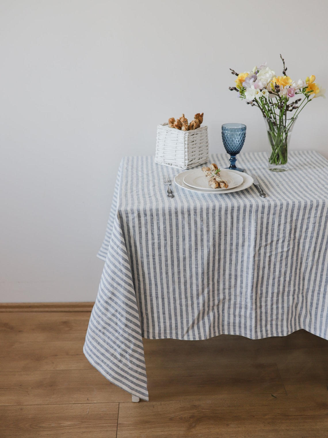 Striped Linen Tablecloth, Blue White Stripy Tablecloths, Square ...