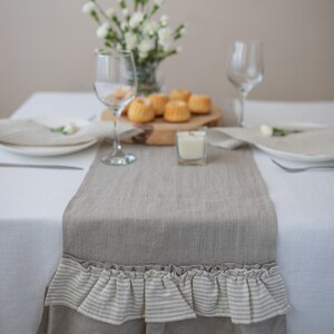 Ruffled Gingham Linen Table Runner | Shabby Chic Table Runner | Checked ...