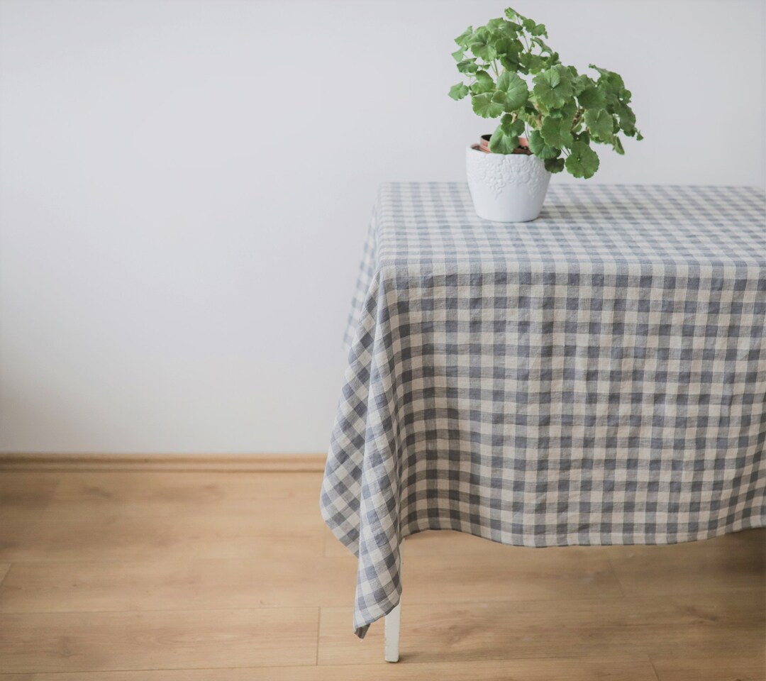 Plaid Linen Table Clothes, Plaid Wedding Table Cloth, Checked Washed ...