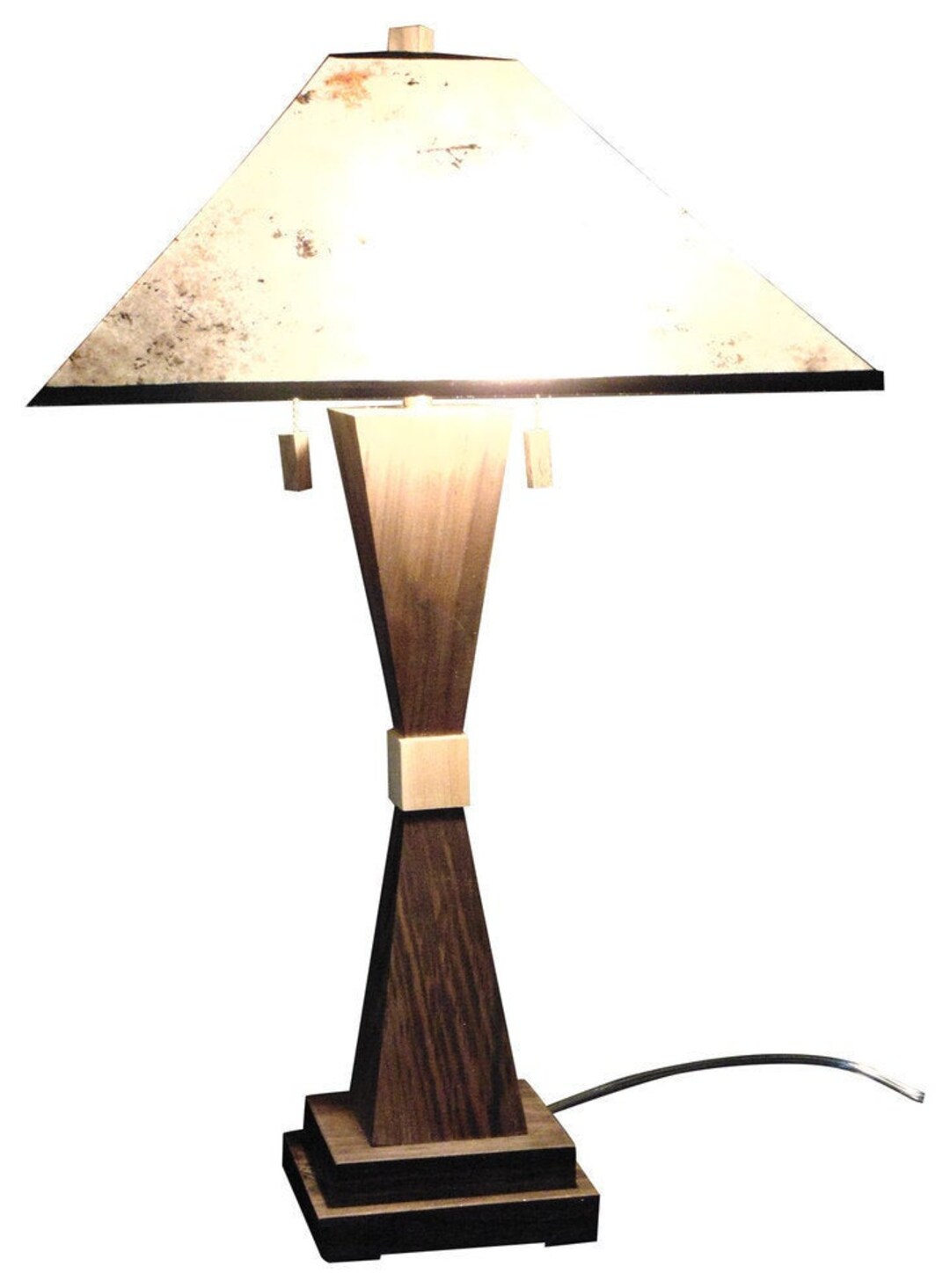 Paris Table Lamp 26" Tall Walnut Maple Trim Sliver Mica Shade - Etsy