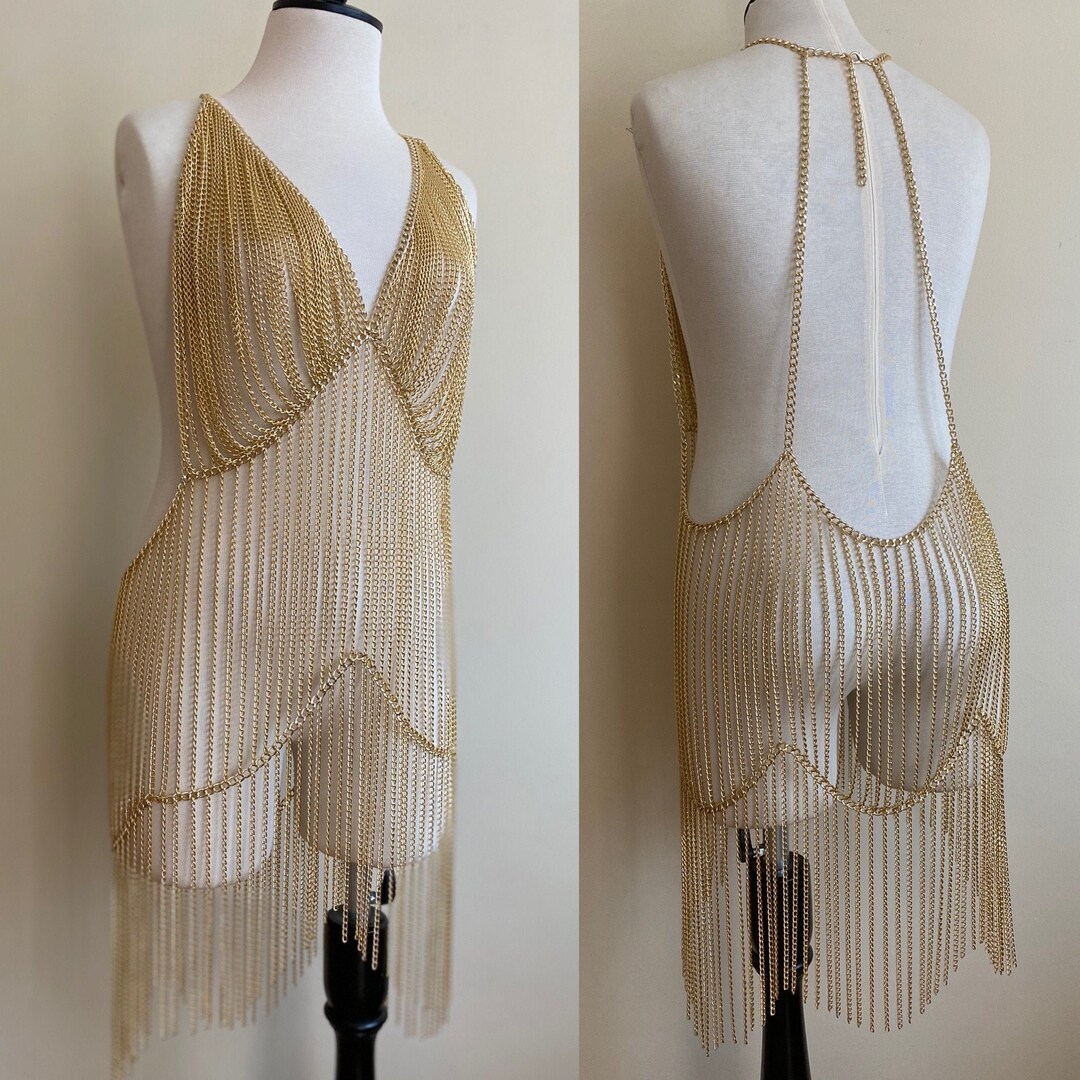 Gold Mini Chain Dress, Festival Clothing, Chain Mail Dress - Etsy
