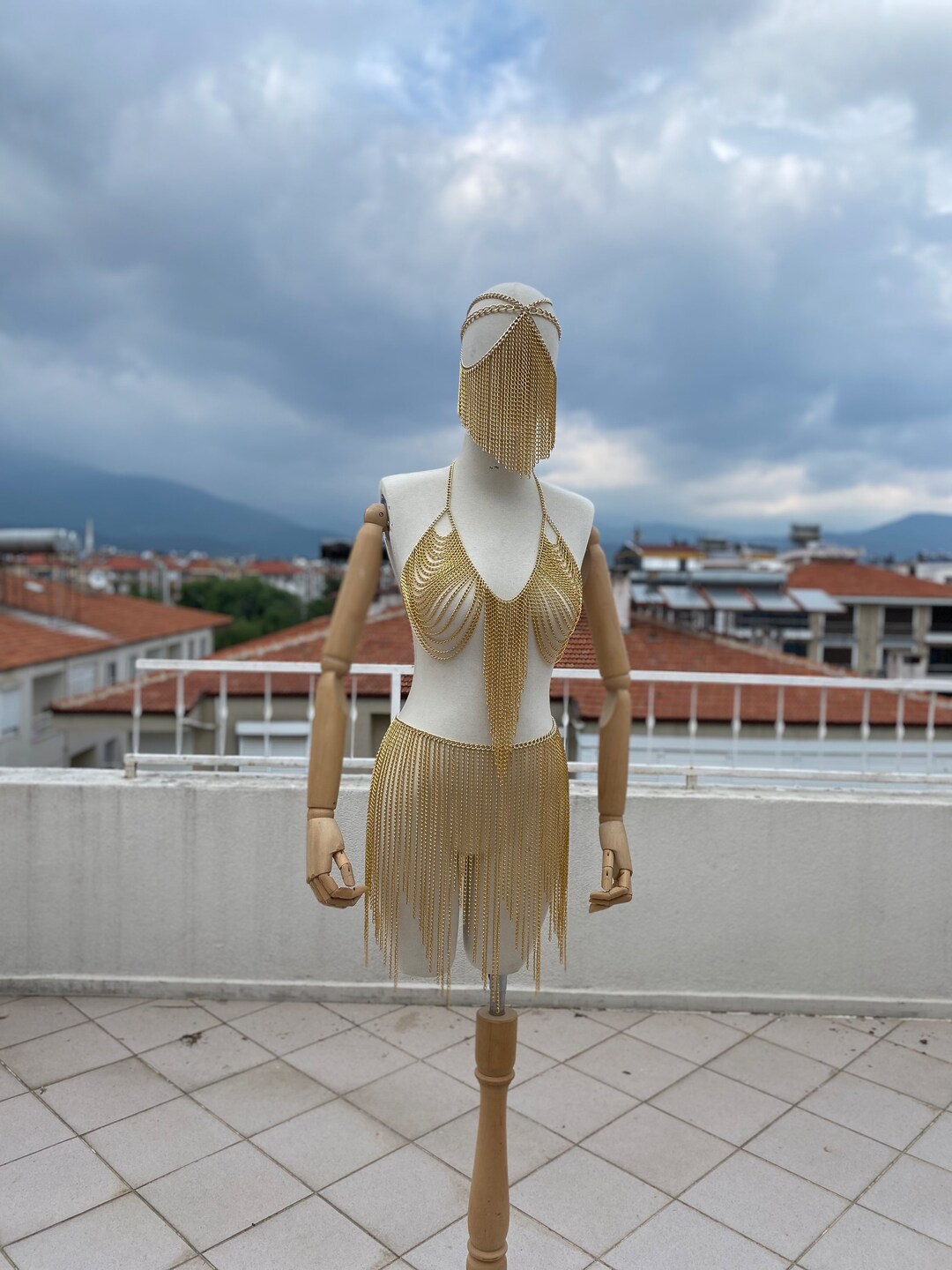 Gold Chain Bra Set Chain Bra Chain Skirt Festival Costume - Etsy