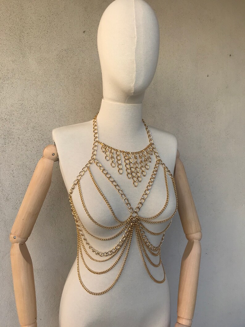 Gold chain bra top rave outfit women clothing | Etsy