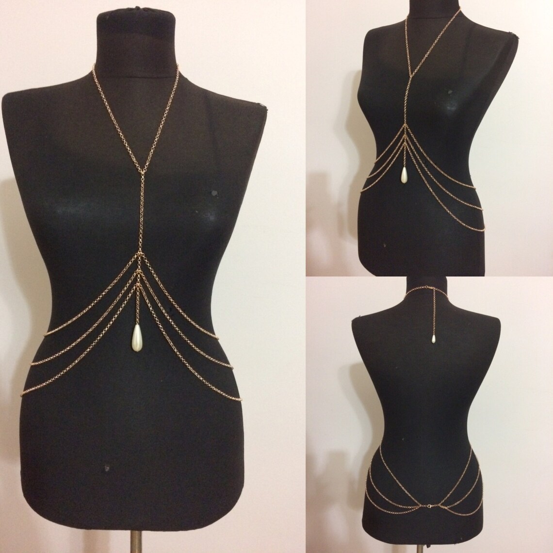 Gold Body Chain Body Necklace Pearl Body Jewelry - Etsy