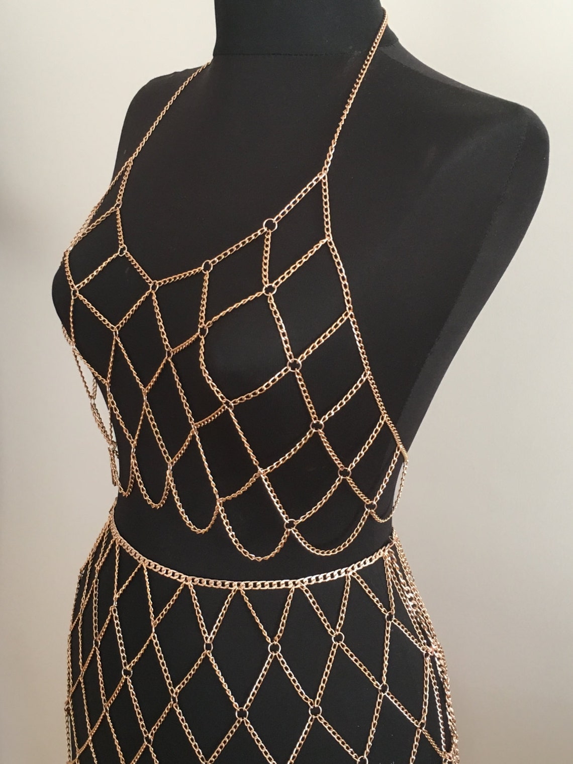 Grid Chain Bralette and Chain Skirt Beach Bodychain Set Gold | Etsy