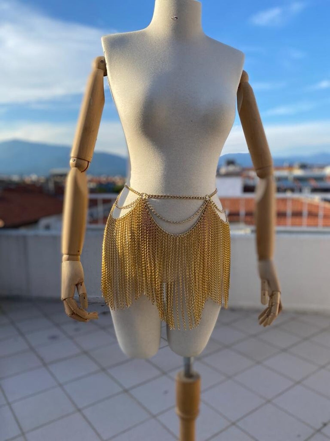 Gold Mini Chain Skirt , Body Jewelry ,party Chain Skirt , Festival ...