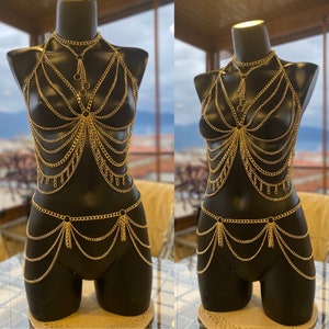Gold Bralette & Bottom , Chain Out Fit, Body Chain , Body Jewelry ...