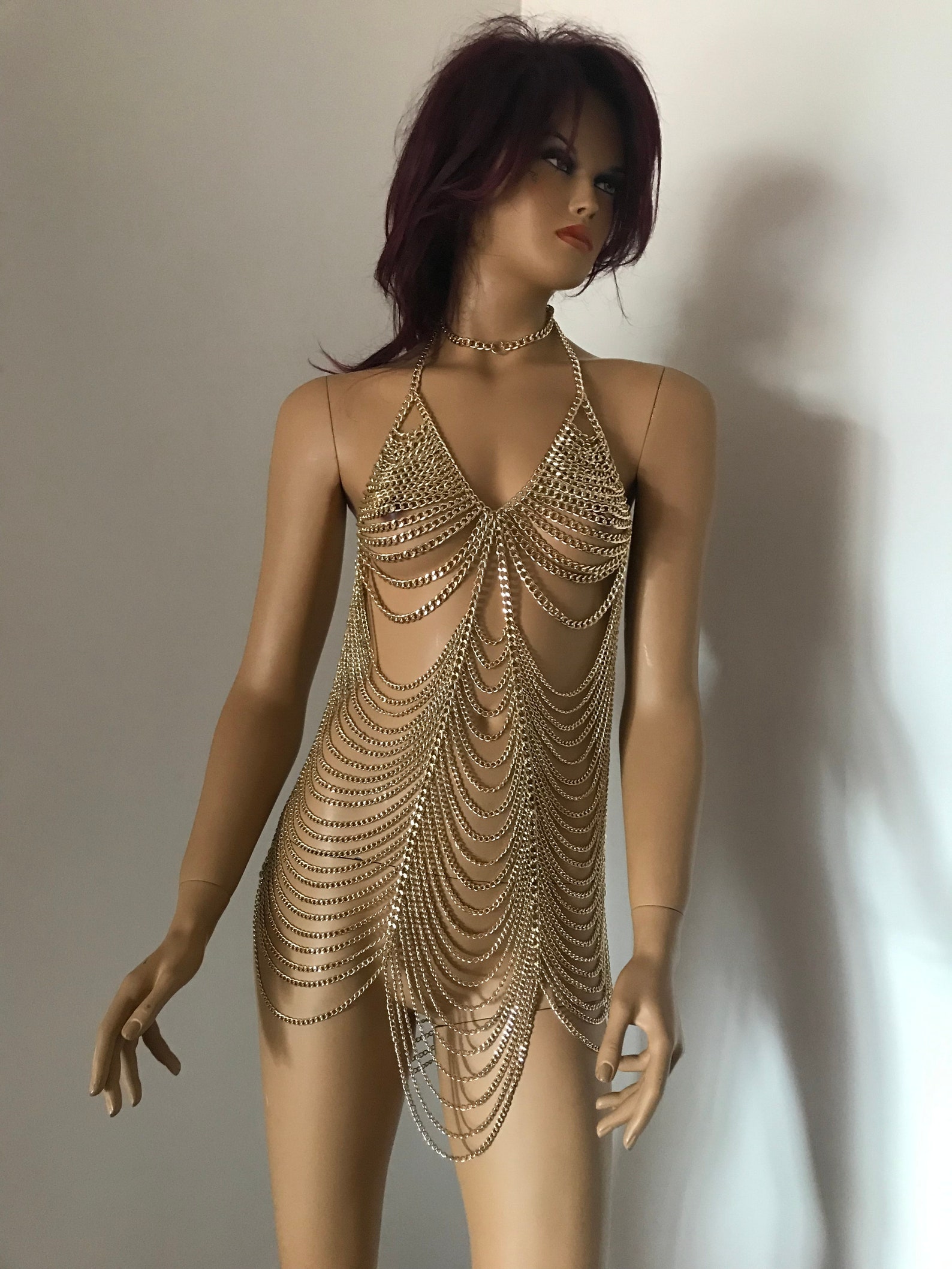 Gold Chain Dress Mini Chain Dress Gold Body Chain Chain - Etsy