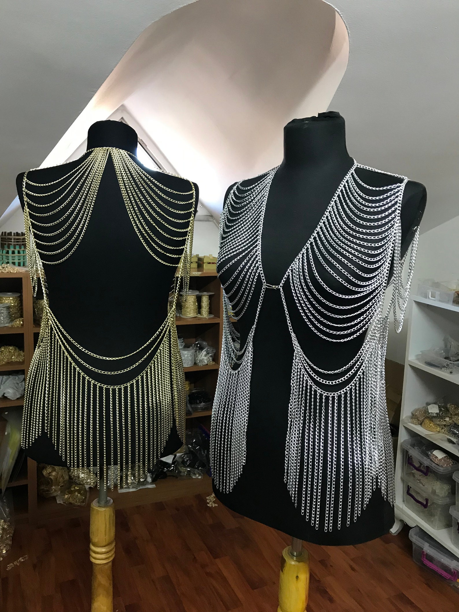 Gold Chain Vest Body Jewelry Silver Bodychain Festival | Etsy