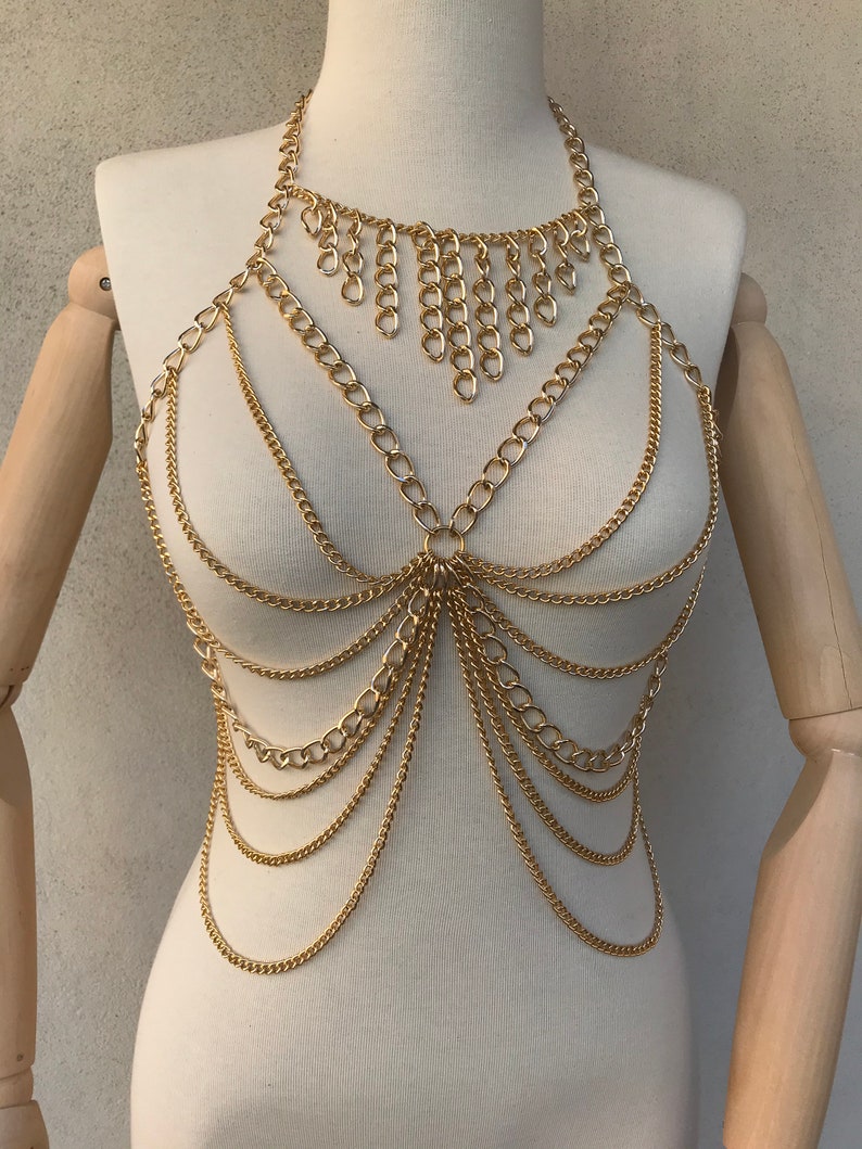 Gold chain bra top rave outfit women clothing | Etsy