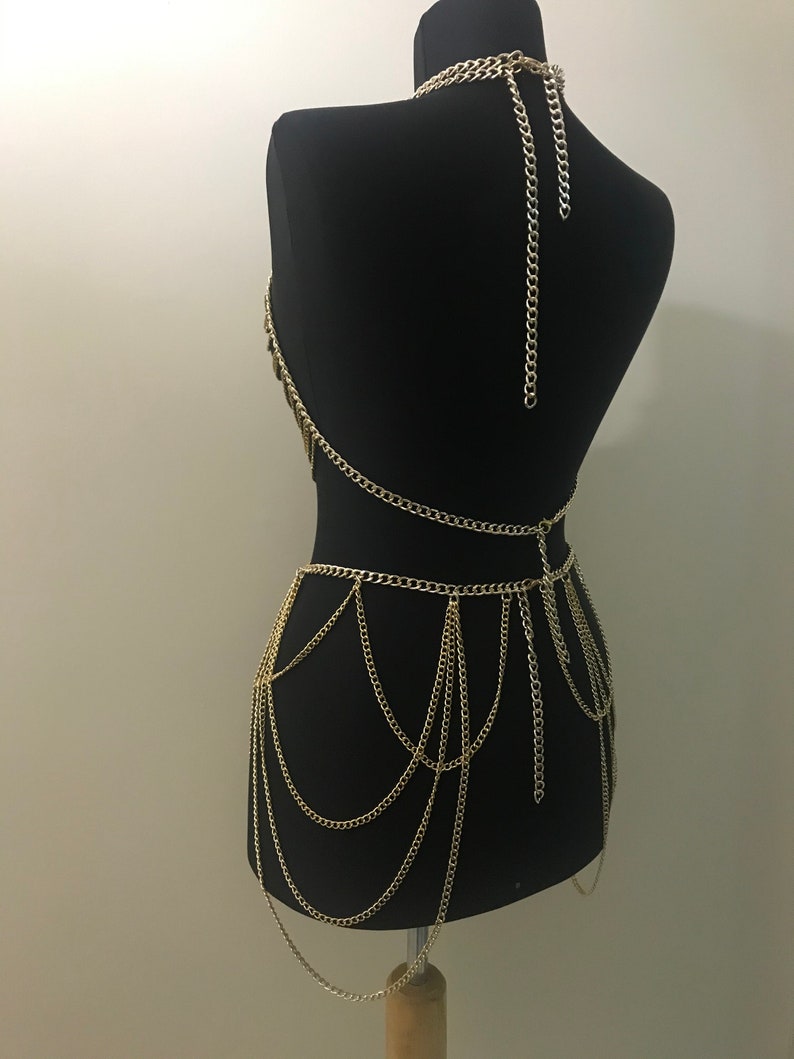 Gold Body Jewelry / SET / Chain Bra and Chain Bottom / Rave | Etsy