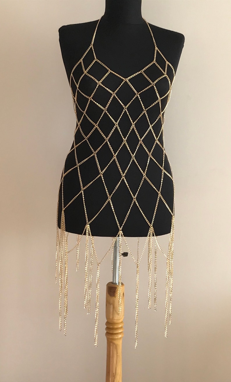 Chain Dress Gold Chain Dress Chain Bra Top Model Gold | Etsy