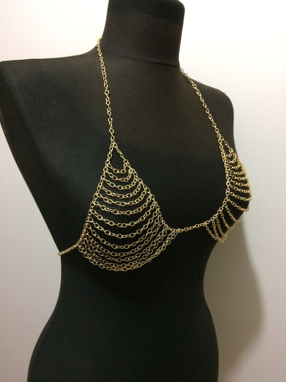 Triangle Gold Chain Bra Gold Body Chain Chain Bra Chain | Etsy