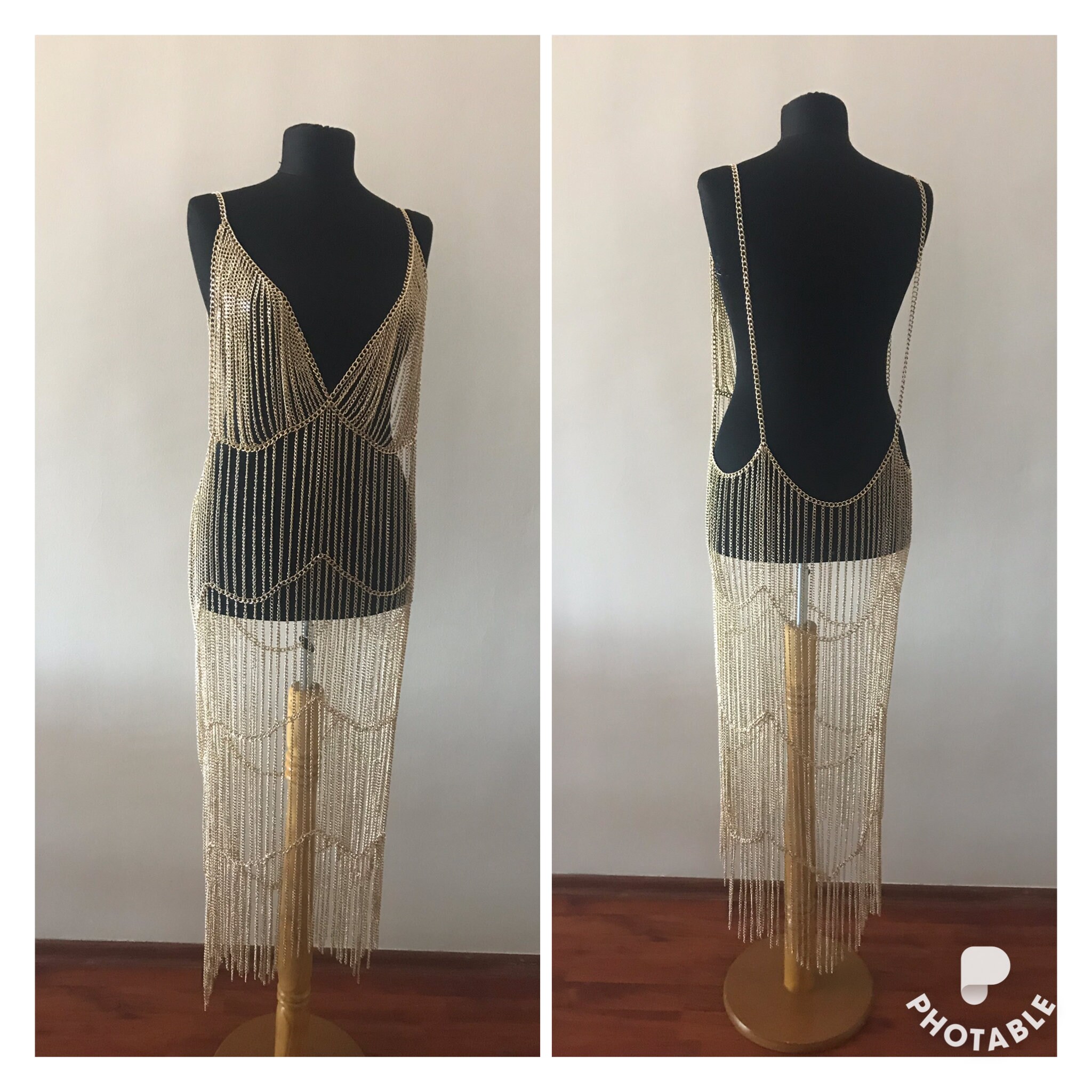 Gold chain dress Silver chain dress Long chain dress Body | Etsy