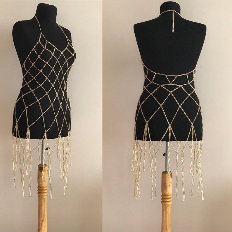 Chain Dress Gold Chain Dress Chain Bra Top Model Gold | Etsy