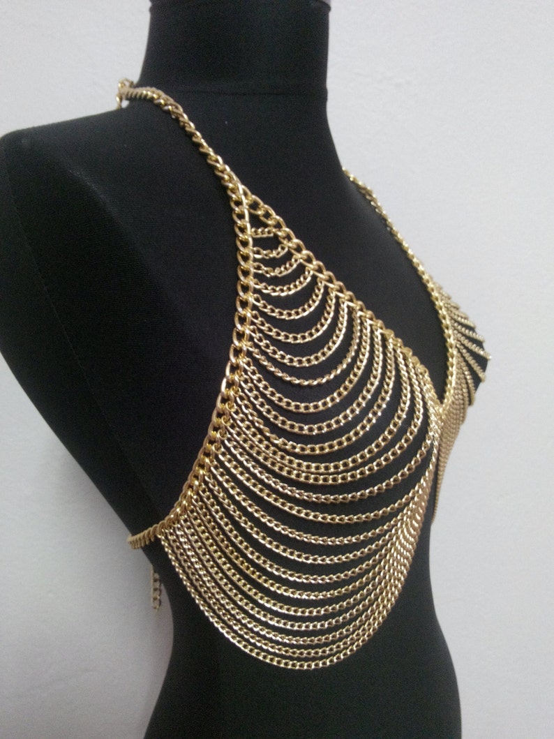 Layered Gold Chain Bra Gold Body Chain Chain Bra Chain Bra | Etsy