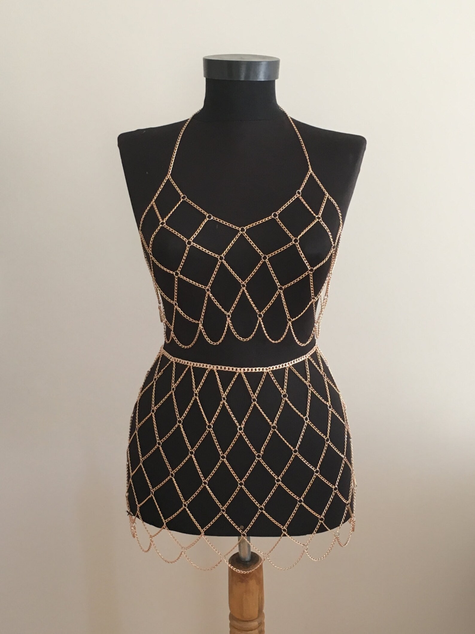 Grid Chain Bralette and Chain Skirt Beach Bodychain Set Gold | Etsy