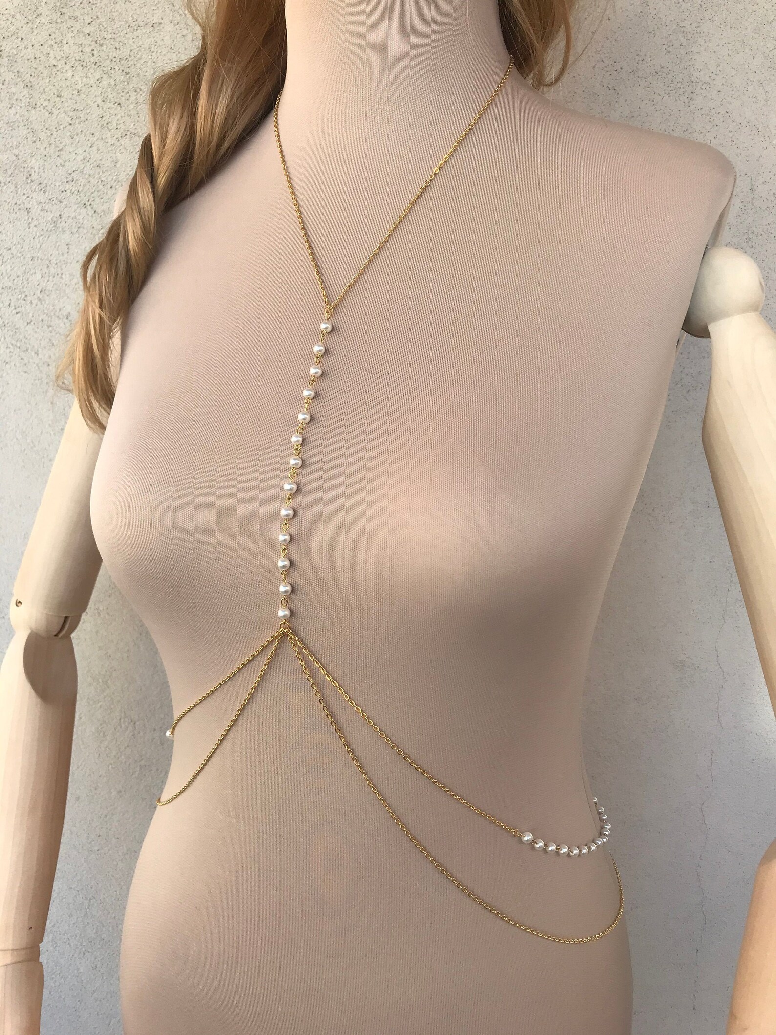 Double Pearl Body Chain Gold Body Chaingold Plated Etsy