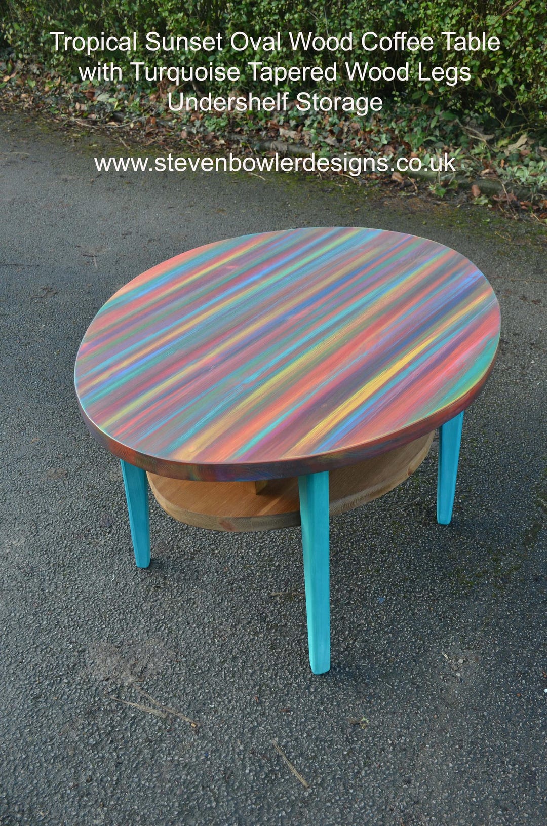 Tropical Sunset Oval Wood Coffee Table With Useful Under Shelf Storage ...