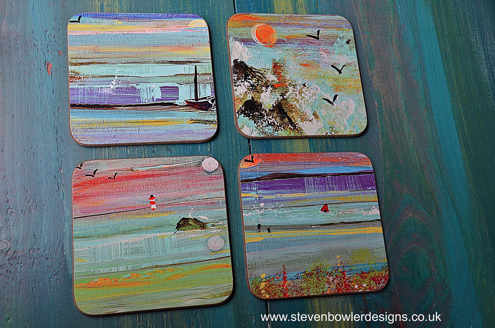 4 Coastal Cottage Coffee Table Coasters Printed With Our Handpainted ...