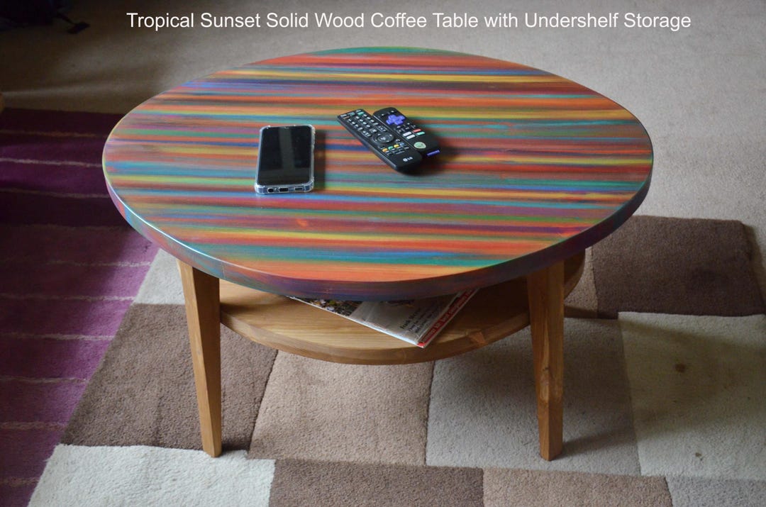 Tropical Sunset Oval Wood Coffee Table With Useful Under Shelf Storage ...
