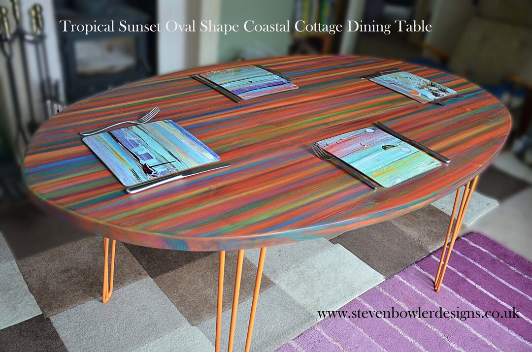 OVAL Tropical Sunset Coastal Cottage Old Boat Wood Style Wood Dining ...