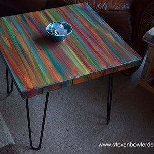 Square Wood Coffee Table Hand Painted in Unique Vibrant Tropical Sunset ...