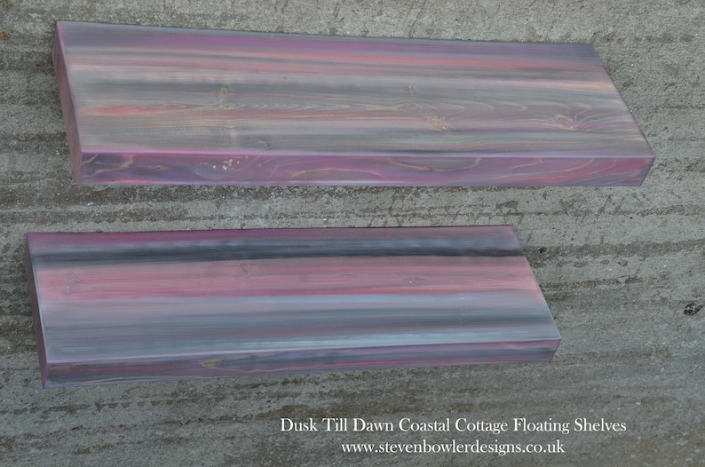 2ft L Floating Wood Shelf Unique Coastal Cottage Dusk Till Dawn Colour ...